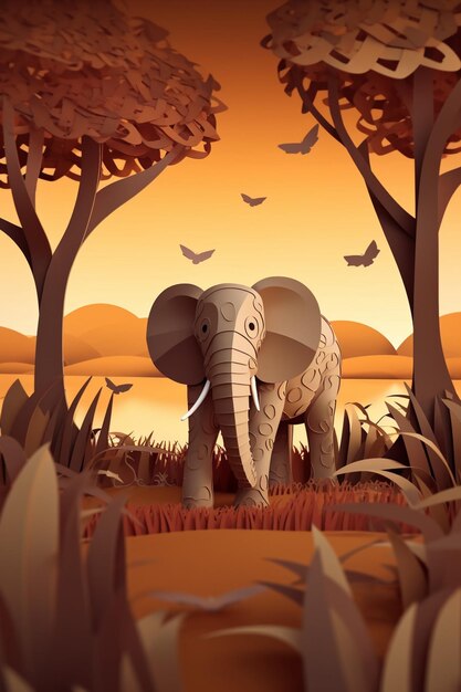 Premium AI Image | An elephant stands in a forest with a yellow background. Premium AI Image | An elephant stands in a forest with a yellow background.