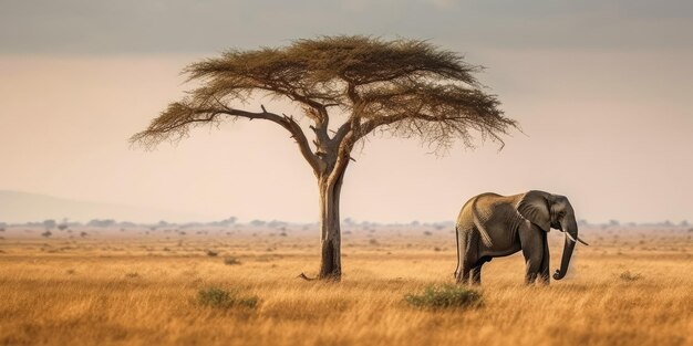 Premium AI Image | An elephant stands under a tree in the serengeti. Premium AI Image | An elephant stands under a tree in the serengeti.