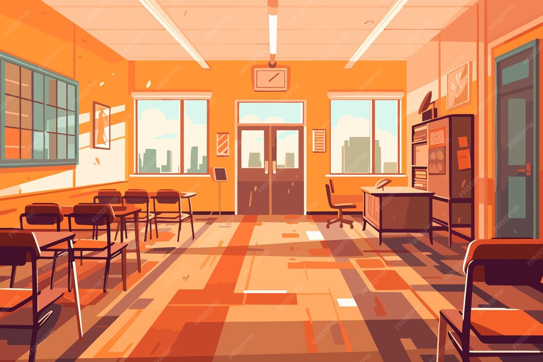 Premium Photo Empty Classroom Cartoon Colorful Flat Vector Illustration