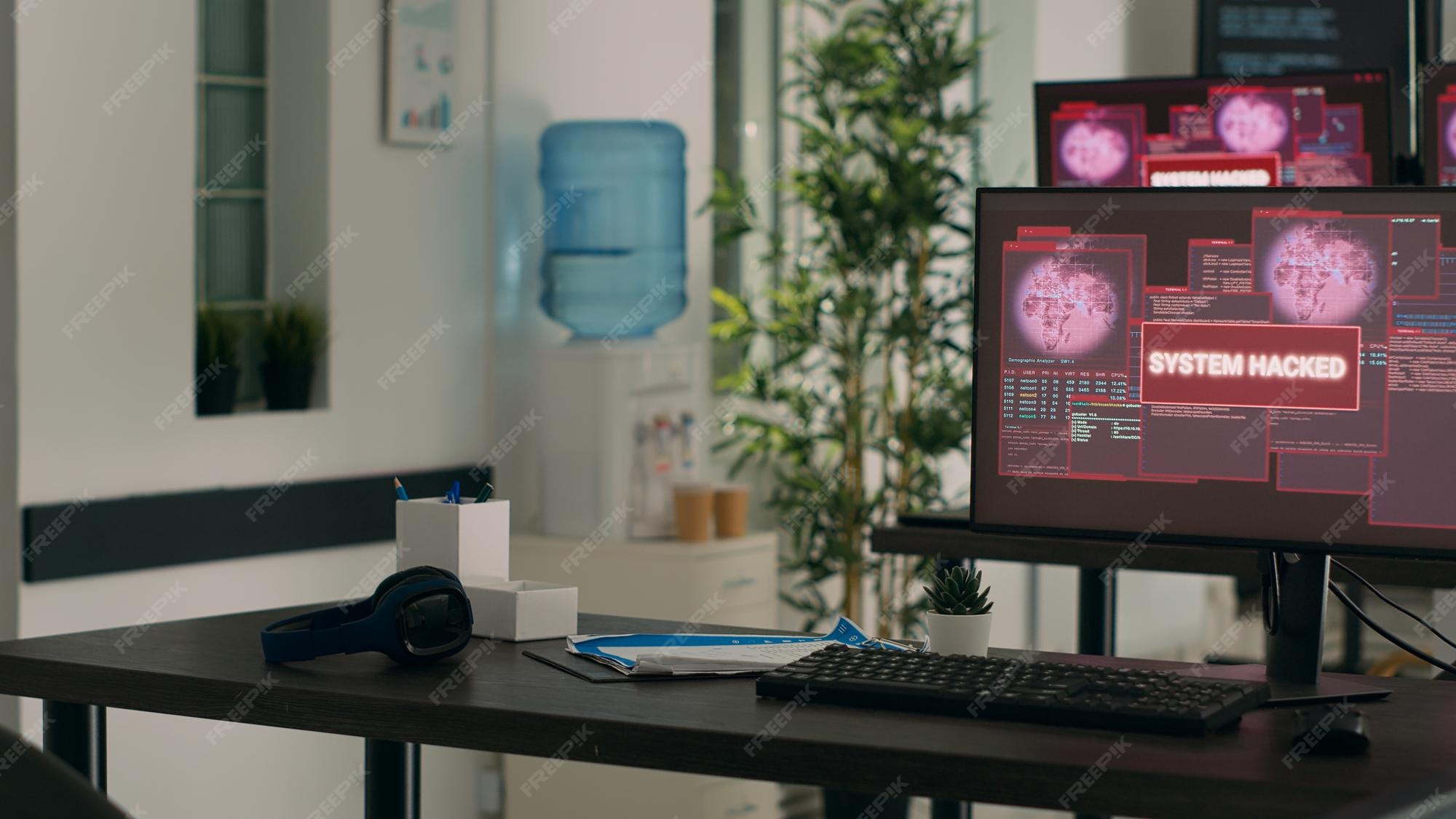 Premium Photo Empty Developing Office With Critical Error Message Flashing On Screens Dealing