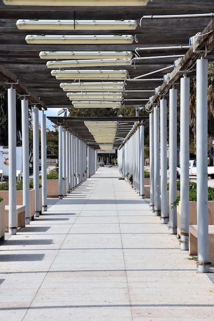 Premium Photo | Empty footpath amidst columns Premium Photo | Empty footpath amidst columns