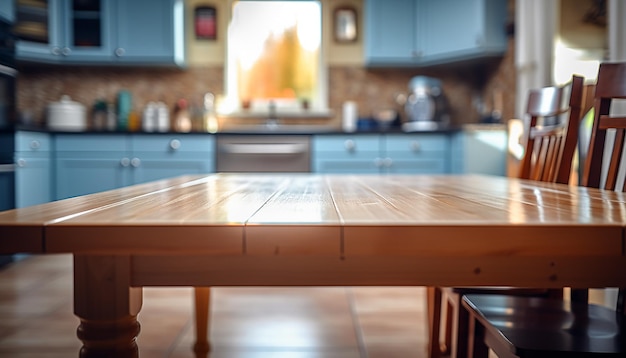 Premium AI Image | Empty kitchen table with kitchen background blurred ... Premium AI Image | Empty kitchen table with kitchen background blurred ...