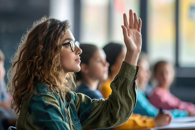 Premium Photo | Engaged Student Raising Hand in Classroom Premium Photo | Engaged Student Raising Hand in Classroom