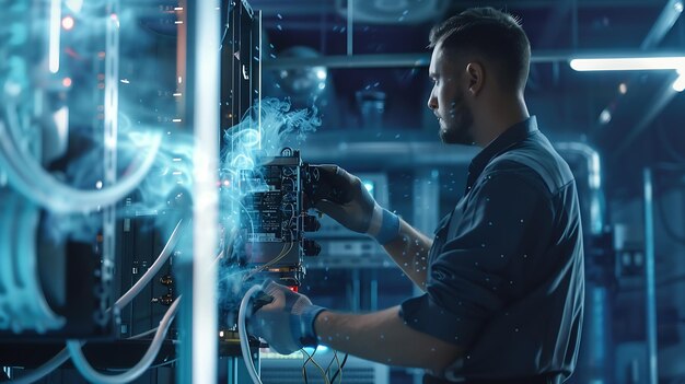 Engineer uploading cooling system operation data to cloud computing ... Engineer uploading cooling system operation data to cloud computing ...