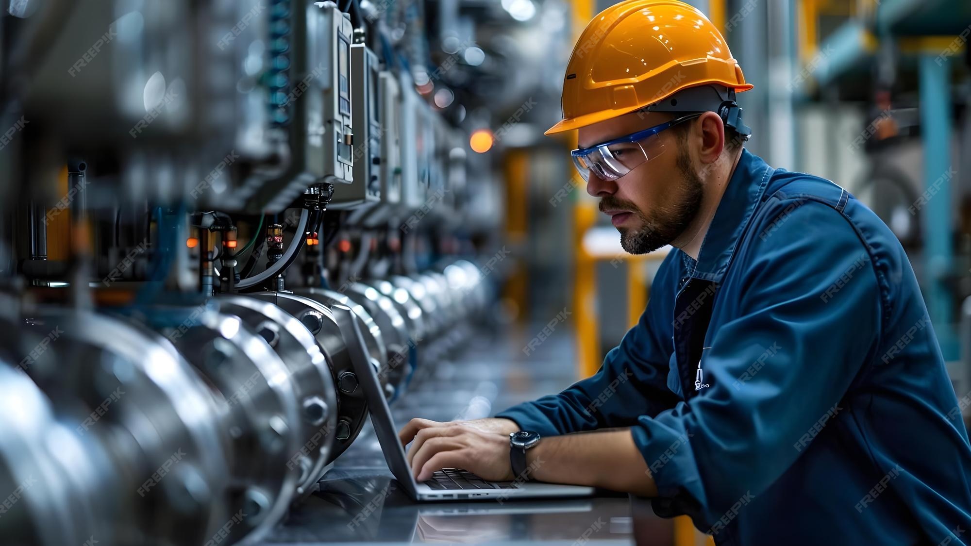 Premium Photo | Engineer uses laptop to program PLC for largescale automation control system ...