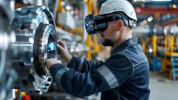 Engineer with augmented reality glasses navigating hightech factory ... Engineer with augmented reality glasses navigating hightech factory ...