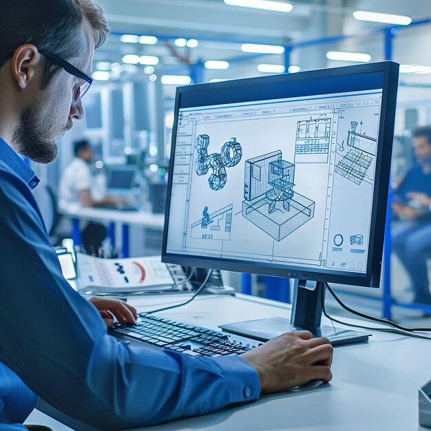 Engineer Working with CAD Software | Premium AI-generated image Engineer Working with CAD Software | Premium AI-generated image