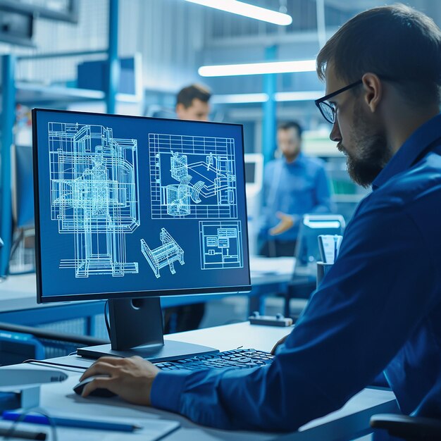 Engineer Working with CAD Software | Premium AI-generated image Engineer Working with CAD Software | Premium AI-generated image