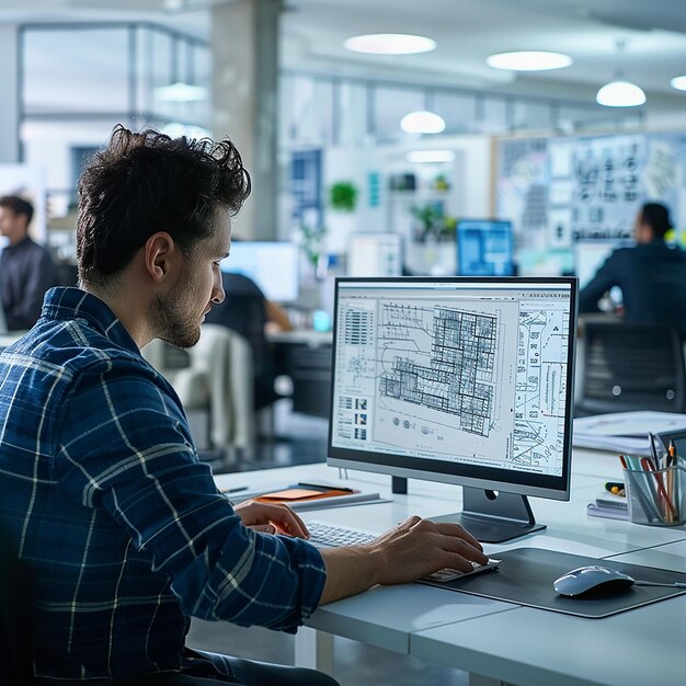 Engineer Working with CAD Software | Premium AI-generated image Engineer Working with CAD Software | Premium AI-generated image