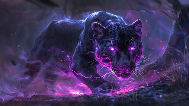 Epic fantasy art shadowy panther with glowing purple eyes and dark ... Epic fantasy art shadowy panther with glowing purple eyes and dark ...