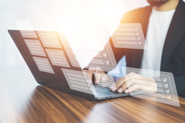 Premium Photo | ERP Program for business Businessman using a computer ... Premium Photo | ERP Program for business Businessman using a computer ...