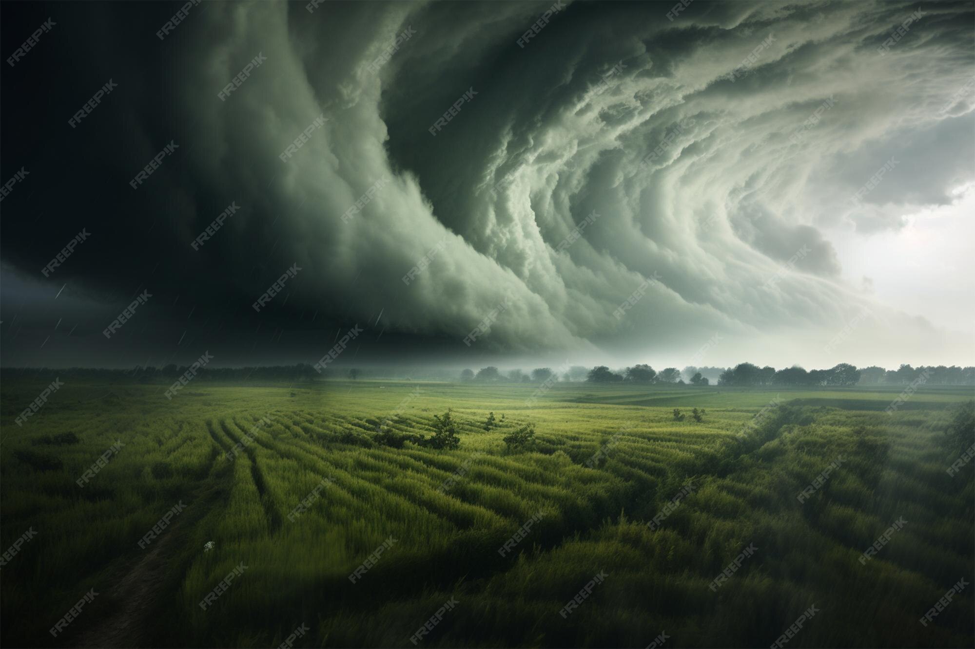 Premium AI Image | errifying tornado looms over verdant fields Premium AI Image | errifying tornado looms over verdant fields