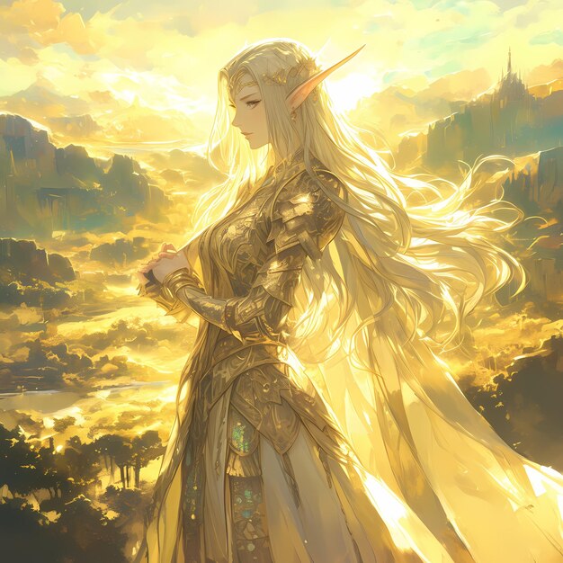 Ethereal Elf in Golden Armor | Premium AI-generated image Ethereal Elf in Golden Armor | Premium AI-generated image