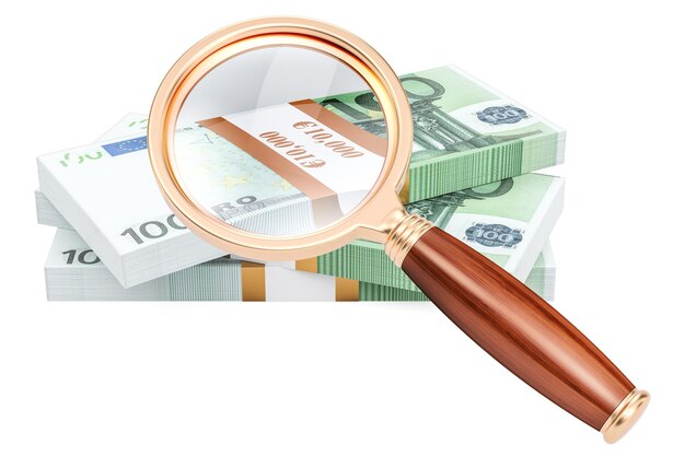 Premium Photo | Euro packs with magnifier 3D rendering Premium Photo | Euro packs with magnifier 3D rendering