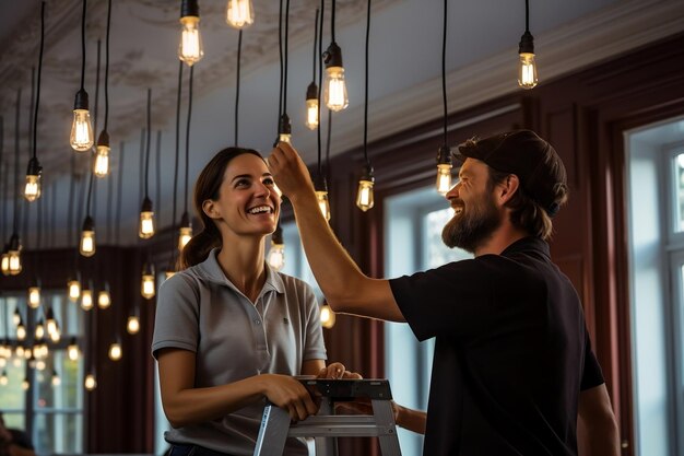 Premium AI Image | Expert Electrician Setting Up Lightning Systems ... Premium AI Image | Expert Electrician Setting Up Lightning Systems ...