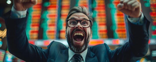 Premium Photo | An exuberant businessman celebrates success adding to a ... Premium Photo | An exuberant businessman celebrates success adding to a ...