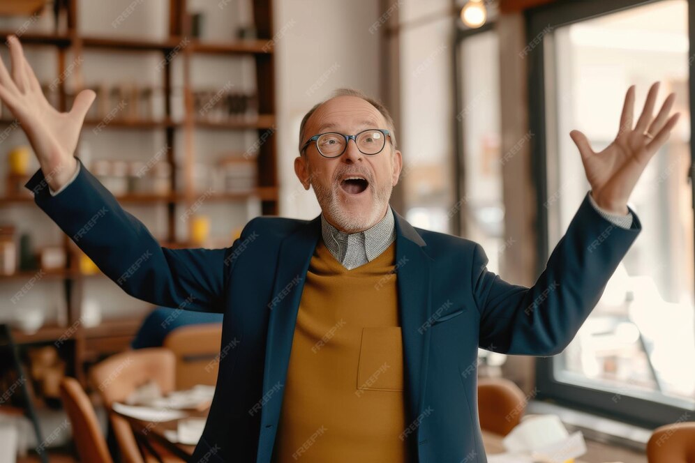 Exuberant mature businessman in a cafe | Premium AI-generated image Exuberant mature businessman in a cafe | Premium AI-generated image