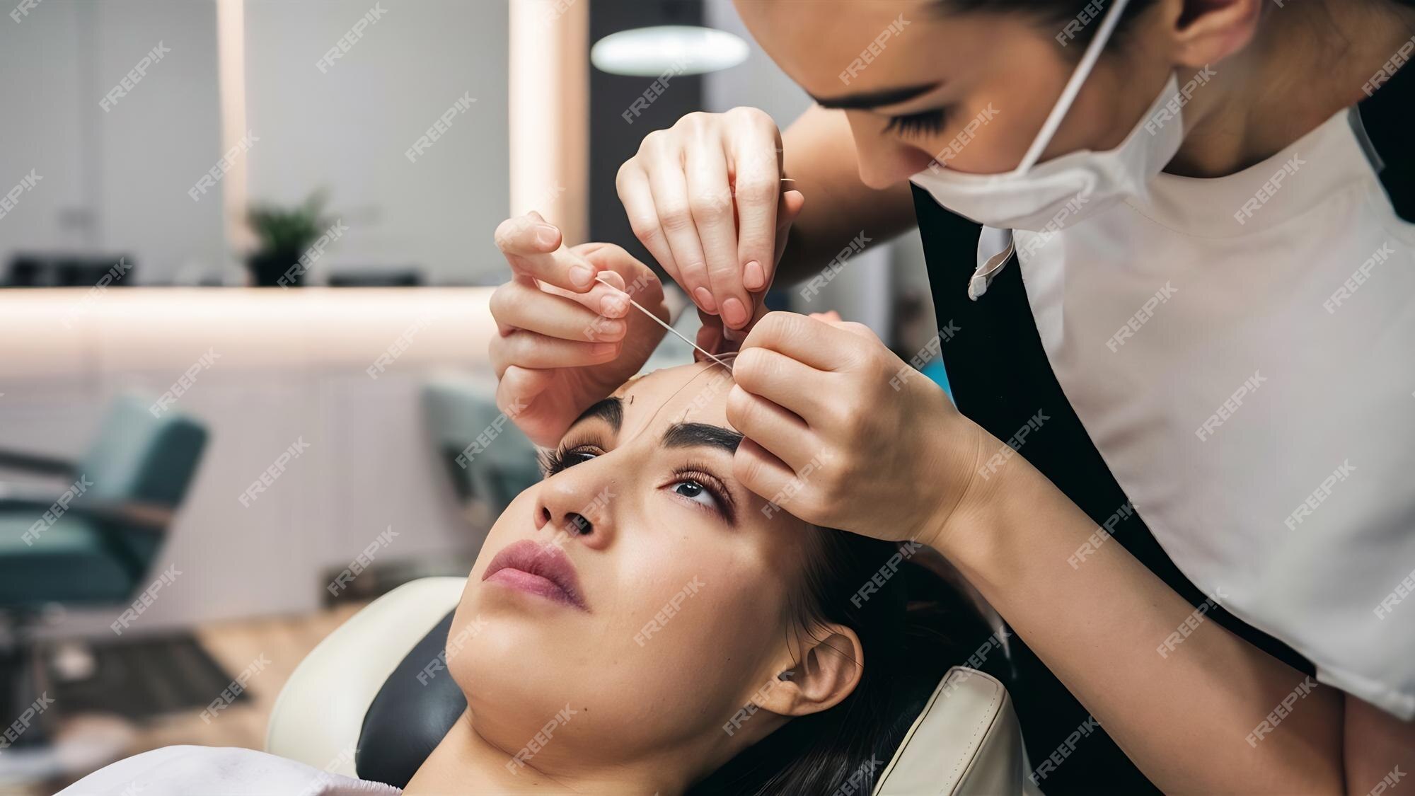 Premium Photo Eyebrow Threading Epilation Procedure For Brow Shape