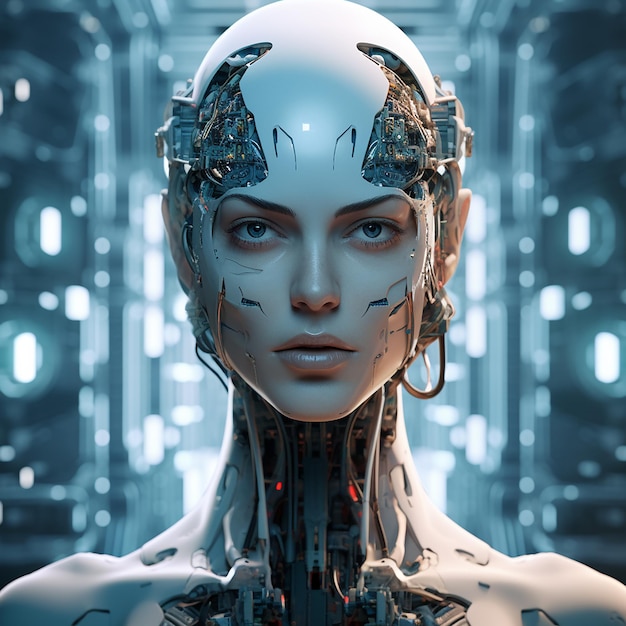 Premium AI Image | Face of Female Robot Artificial Intelligence Concept Premium AI Image | Face of Female Robot Artificial Intelligence Concept