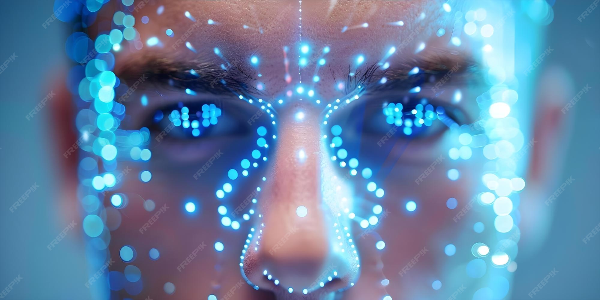 Facial Recognition Algorithm Displaying Persons Face On Screen With Data Analysis Concept Facial