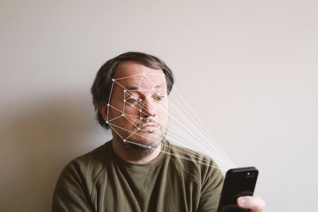 Premium Photo | Facial recognition by smartphone allows biometric ... Premium Photo | Facial recognition by smartphone allows biometric ...