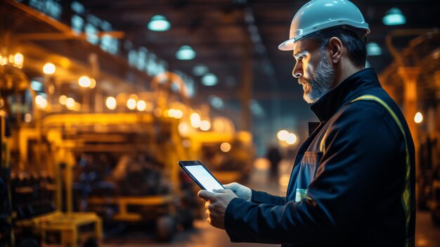 Premium Ai Image Factory Engineer Hold Tablet Smart Industry Control