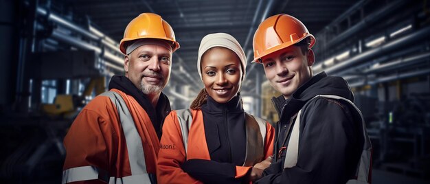 Premium AI Image | Factory workers happily work together Generative AI Premium AI Image | Factory workers happily work together Generative AI
