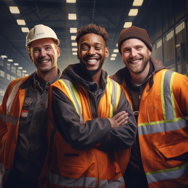 Premium AI Image | Factory workers happily work together Generative AI Premium AI Image | Factory workers happily work together Generative AI