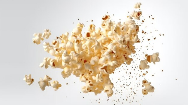 Premium AI Image | Falling popcorn splash isolated on a white background Premium AI Image | Falling popcorn splash isolated on a white background