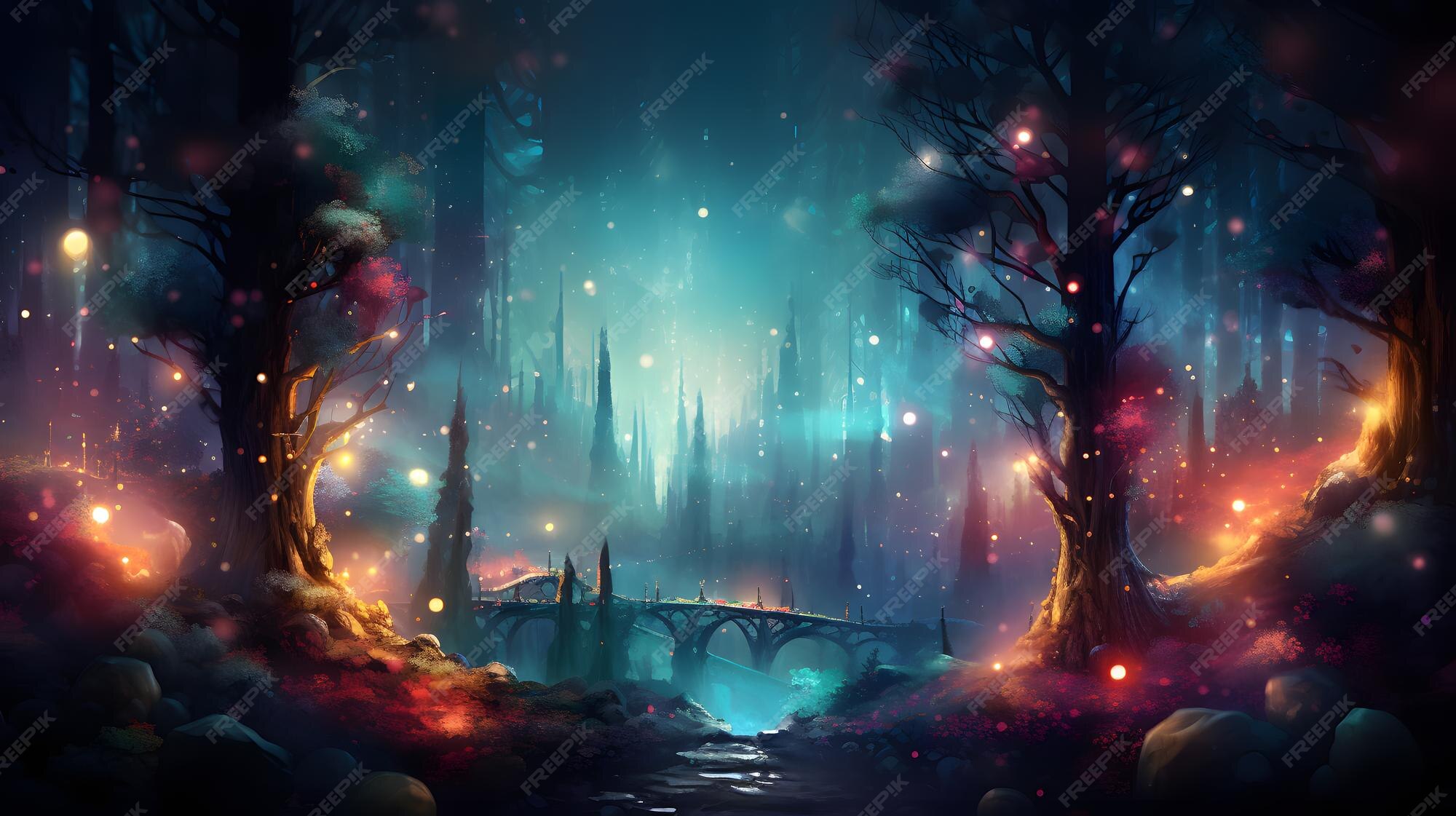 Premium AI Image | Fantasy dark shiny forest with fog trees and lights ... Premium AI Image | Fantasy dark shiny forest with fog trees and lights ...