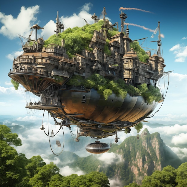 Premium AI Image | Fantasy landscape with flying castle in the clouds ... Premium AI Image | Fantasy landscape with flying castle in the clouds ...