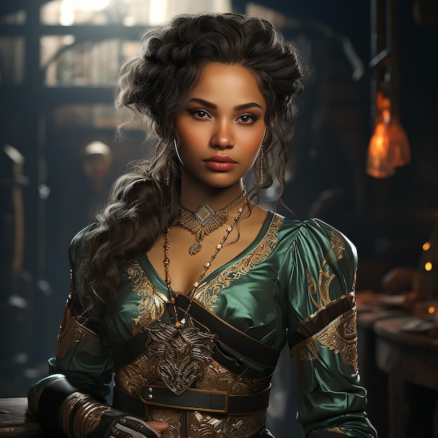 Premium Ai Image Fantasy Portrait Stocky Dwarf Woman With Black