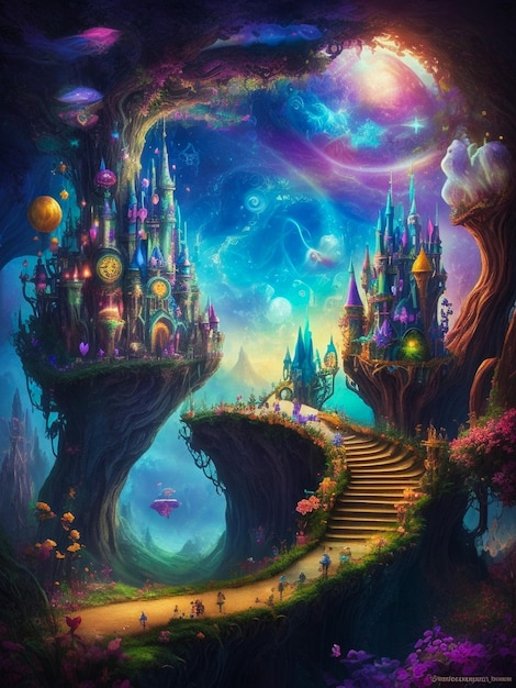 Premium Ai Image Fantasy Technicolor Dream World Playful Mystical