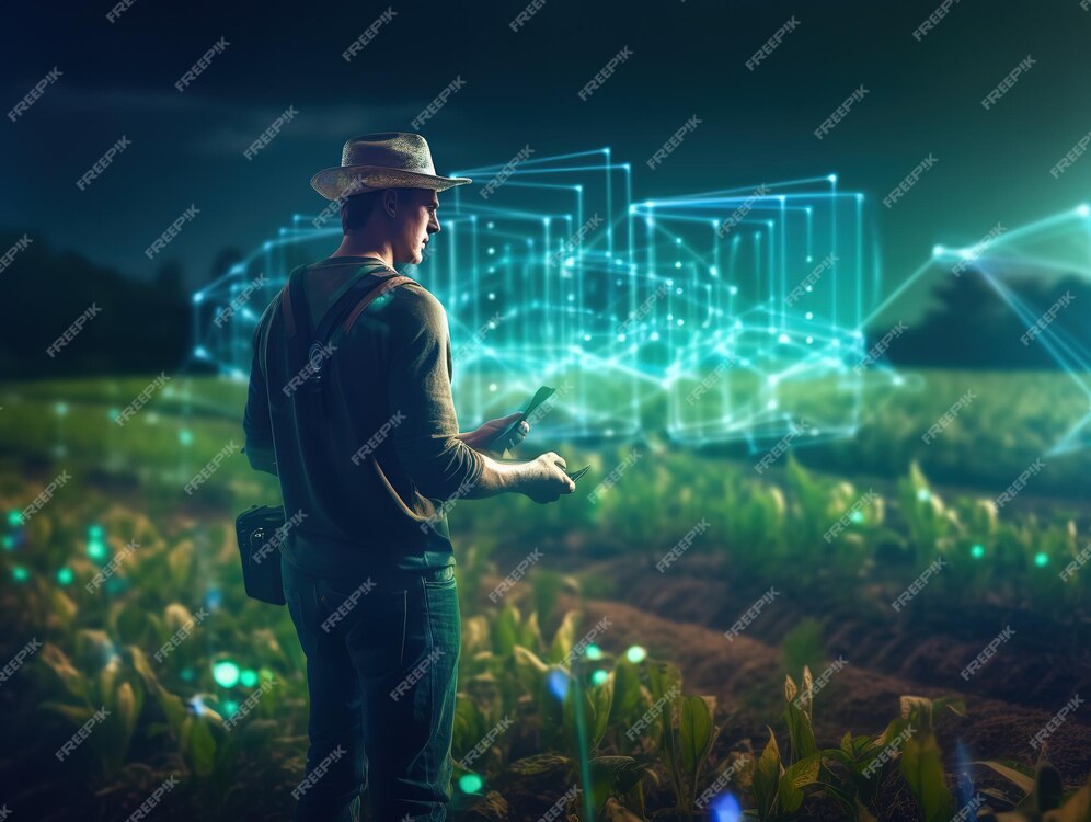 Premium Photo | Farmer looking at hologram plans digital farming ... Premium Photo | Farmer looking at hologram plans digital farming ...