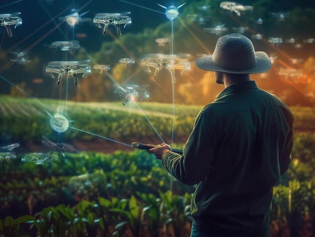 Premium Photo | Farmer looking at hologram plans digital farming ... Premium Photo | Farmer looking at hologram plans digital farming ...