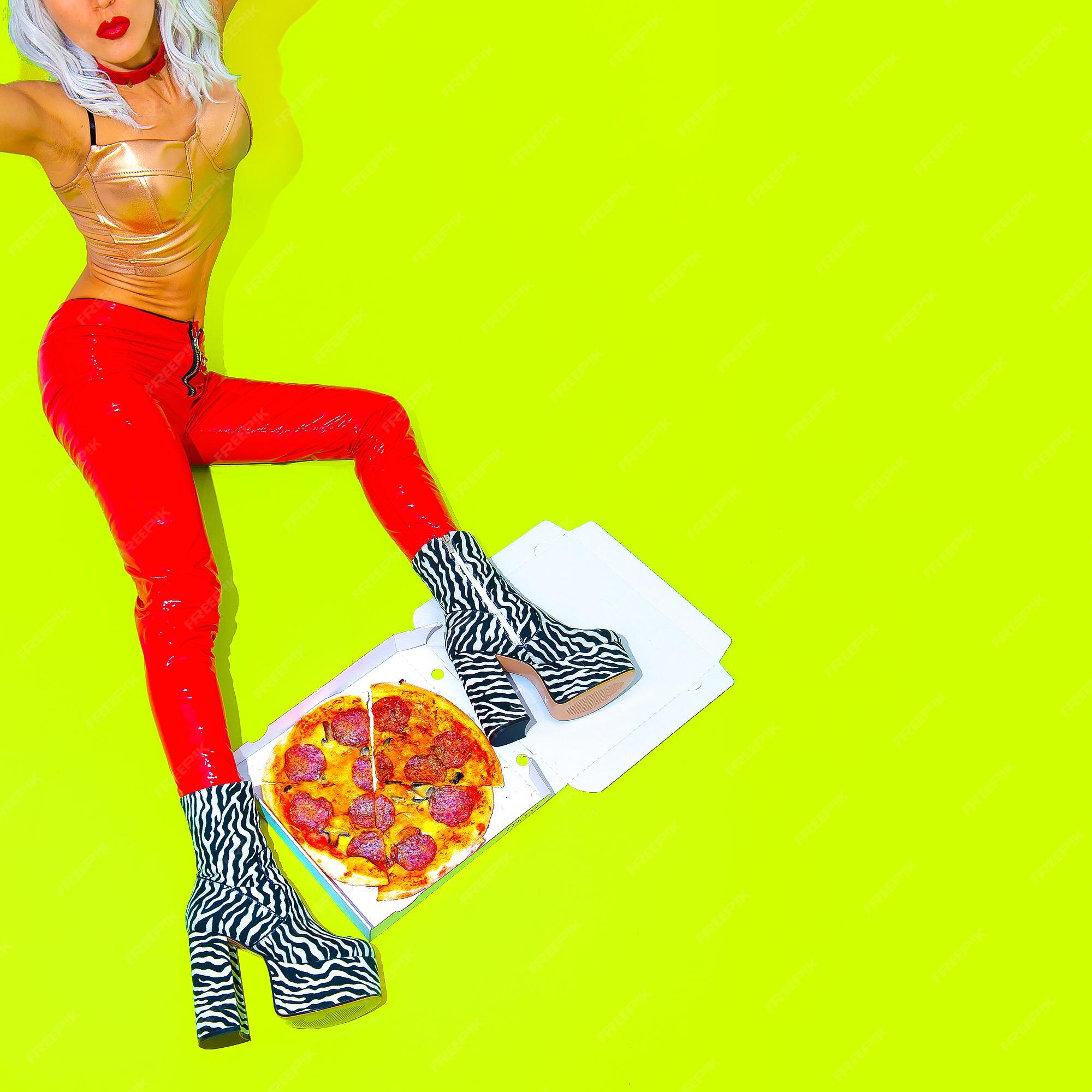 Premium Photo Fashion Fast Food Creative Design Minimal Art Pizza Addict Sexy Blonde Girl Food