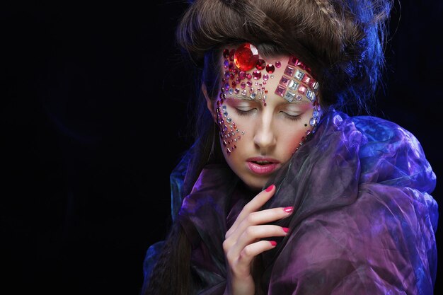 Premium Photo Fashion Portrait Of A Beautiful Model With Creative Make Up