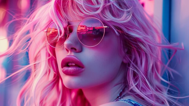 Premium Photo Fashionable Portrait Of A Girl Pink Hair Closeup