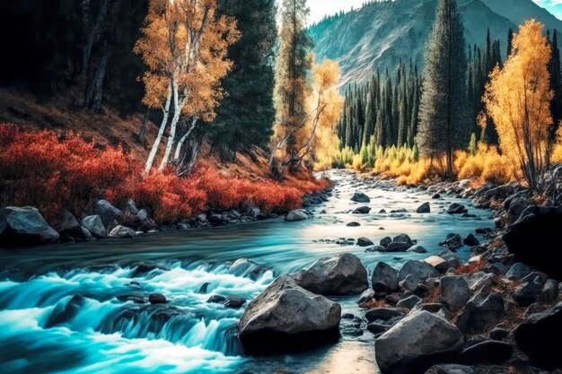 Premium Photo | Fast mountain river flowing through autumn forest Premium Photo | Fast mountain river flowing through autumn forest