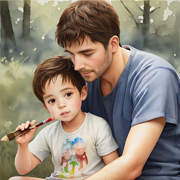 Premium Photo | Father teaching helping his son to paint generative ai Premium Photo | Father teaching helping his son to paint generative ai