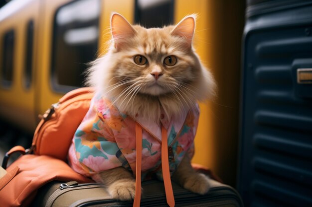 Premium AI Image | Feline getaway Funny cat embarks on a whimsical ... Premium AI Image | Feline getaway Funny cat embarks on a whimsical ...