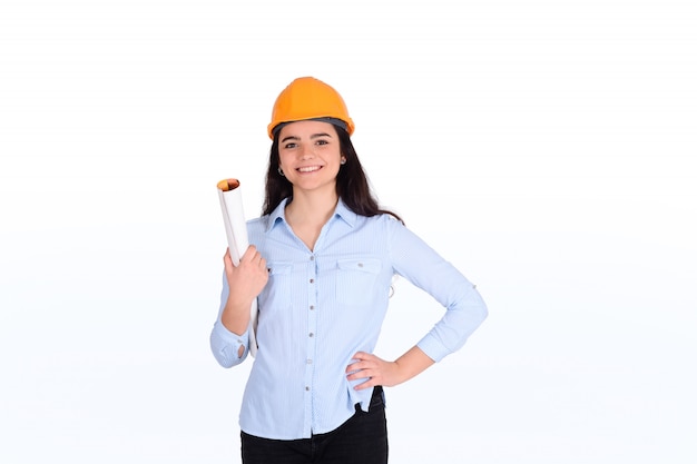 Premium Photo | Female architect holding blueprint. Premium Photo | Female architect holding blueprint.