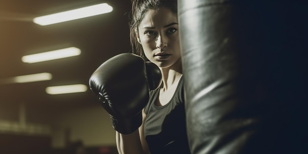 Premium Ai Image Female Boxers Female Athletes Punch Sandbags