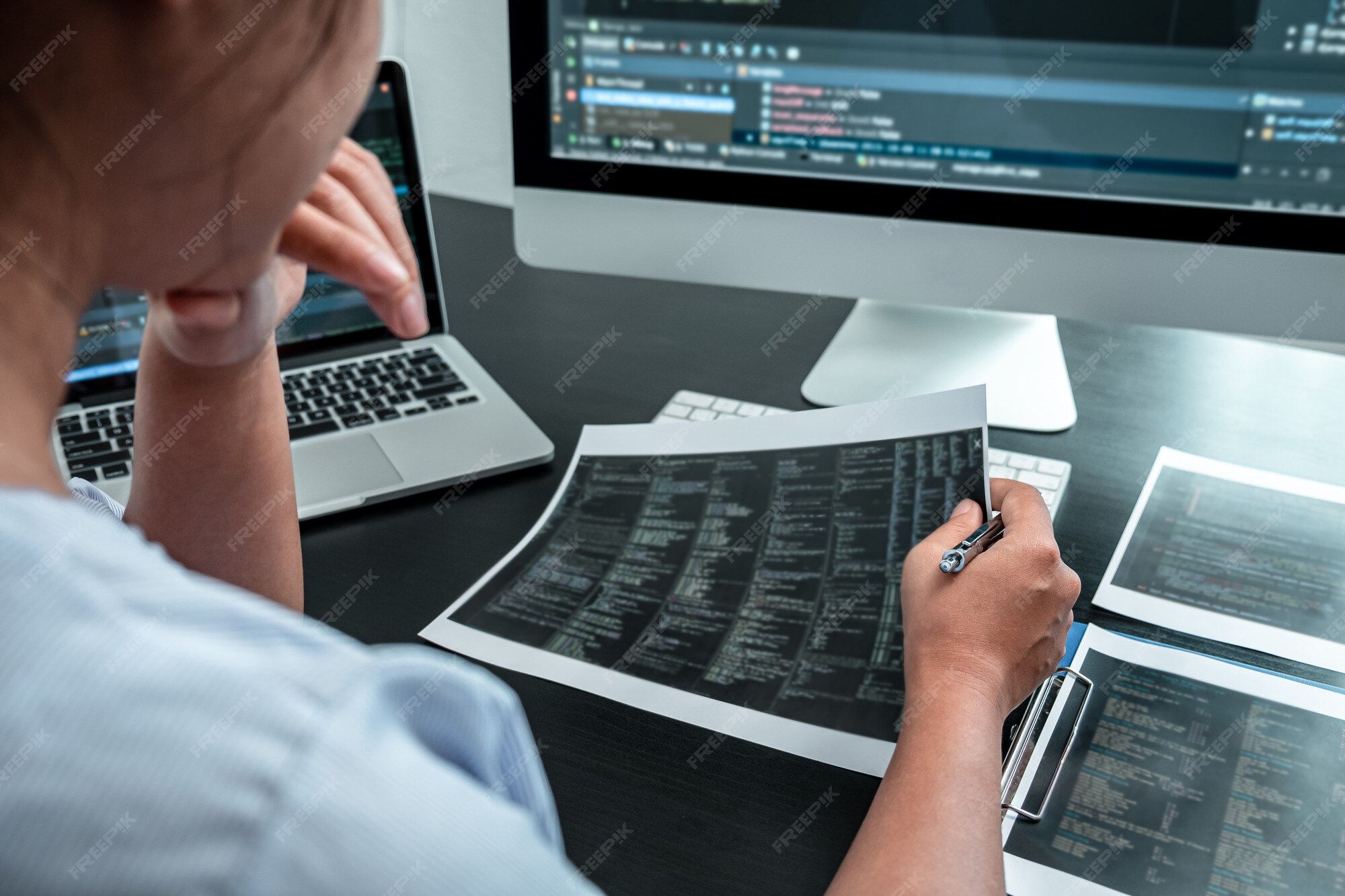 Premium Photo | Female Developer programmer working on coding program software computer