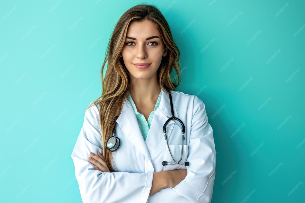 Premium Photo Female Doctor White Coat Portrait Photography Solid