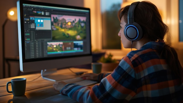 Premium Photo | Female game developer working at computer Premium Photo | Female game developer working at computer