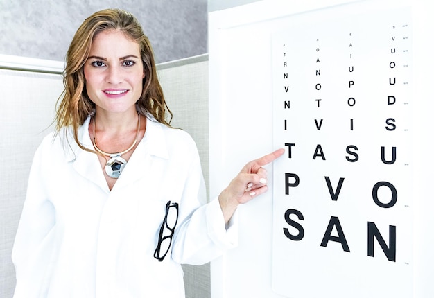 Premium Photo | Female oculist doctor pointing at eye sight test chart ... Premium Photo | Female oculist doctor pointing at eye sight test chart ...