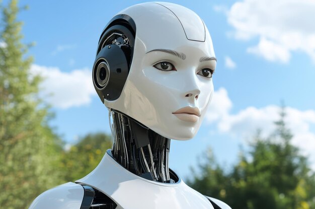 Female Robotic Head With A Contemplative Expression Exploring The