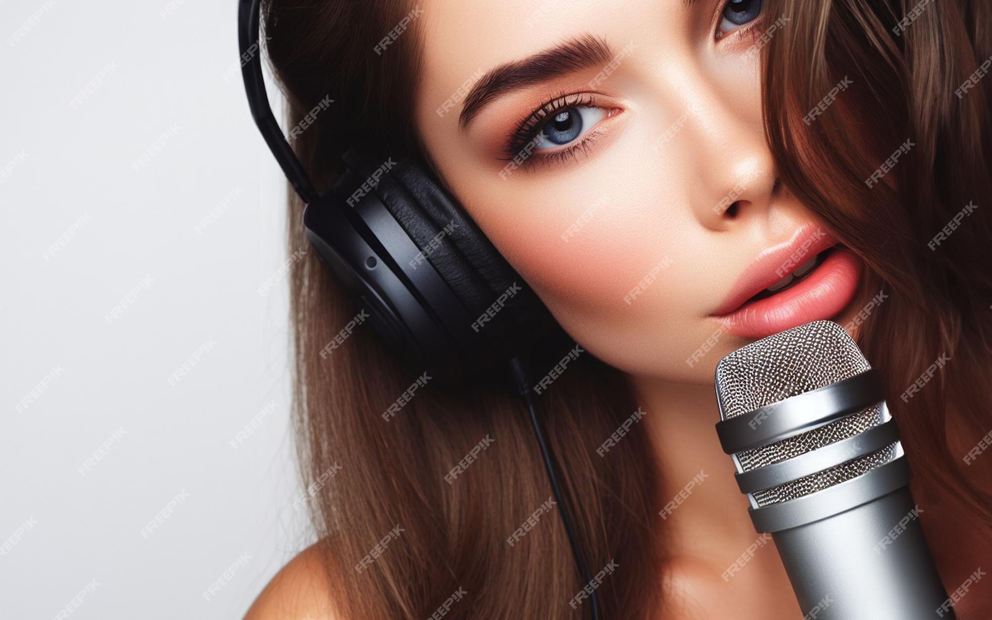 Premium Ai Image Female Singer Holding A Microphone And Wearing