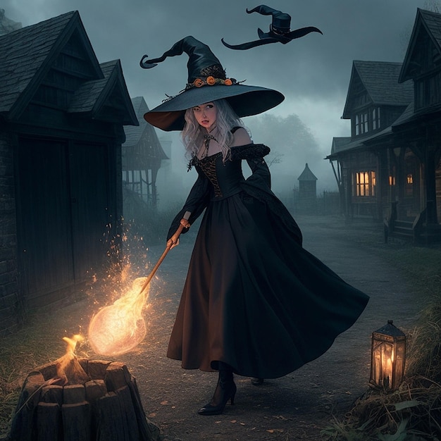 Premium AI Image | A female witch tries to do magic AI generated art Premium AI Image | A female witch tries to do magic AI generated art